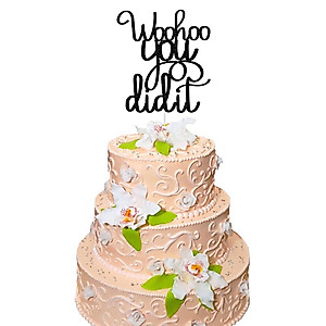 Woohoo You Did It Cake Topper for Graduation Party Decorations Wedding Party Decor Black Glitter