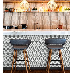 Grey Leaf Wallpaper Peel and Stick Wallpaper for Bedroom Bathroom Boho Contact Paper for Cabinets Bathroom Removable Wallpaper Self Adhesive Modern Waterproof Vinyl Wallpaper Kitchen 17.3‘’×78.7‘’