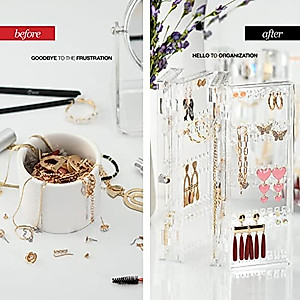 Sagler Jewelry Organizer - 6-Tier Earring Holder Rack For 140 Pairs - Compact Stand For Jewelry - Clear Acrylic Necklace Holder - Foldable & Freestanding Table Top Jewelry Holder - 11.57x4.8x3.46
