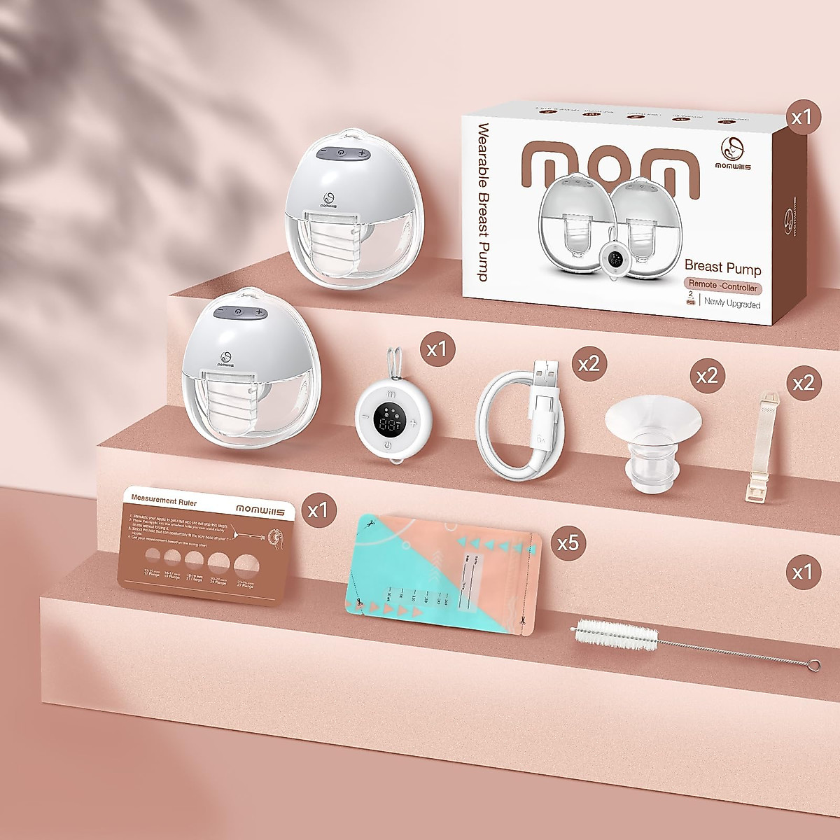 Hands Free Breast Pump, Wearable Breastfeeding Pump with Wireless Remote Controller, MomWills FSA HSA Eligible Portable Electric Ultra Light Breast Pumps with 2 Modes & 9 Levels, Low Noise, S28