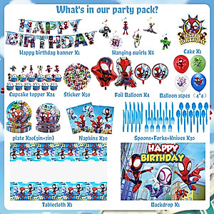 174 Pcs Amazing Friends Birthday Decorations, Include Banner, Backdrop, Balloons, Tablecloth, Spidey Plates, for Amazing Friends Theme Birthday Party Decorations (Serve 10 Guest)