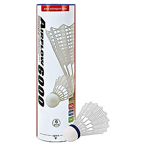 Wish Airflow 6000 Badminton Tournament Shuttlecocks – 6 Pack Tube of Durable Nylon Shuttlecocks with Cork Tips – Badminton Birdies for Indoor and Outdoor Play, White