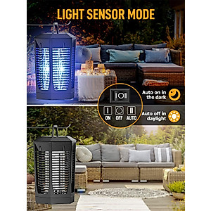 Bug Zapper Outdoor, 20W Mosquito Zapper with Dusk to Dawn Light Sensor, 4200V Electric Bug Zapper Indoor for 2300 Sq Ft Coverage