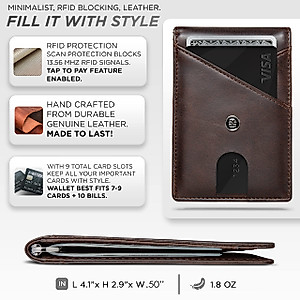 Suavell Leather Mens Wallet. Minimalist Wallet Credit Card Holder with Money Clip and RFID Wallet Protection. Slim Wallets Men Gifts (Whiskey Brown Ranger)