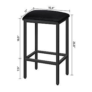 MAHANCRIS Bar Stools, Set of 2 PU Upholstered Breakfast Stools, 2-Piece Bar Chairs, 26.8-Inch Height, Rectangular Industrial Bar Stools, for Dining Room, Kitchen, Counter Bar, Black BAHB01R01