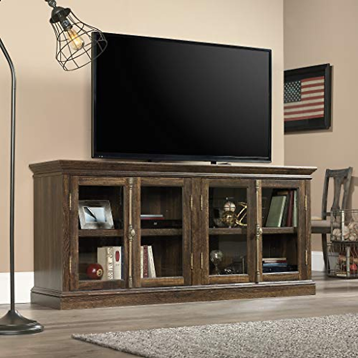 Sauder Barrister Lane Storage Credenza, for TVs up to 70", Iron Oak finish