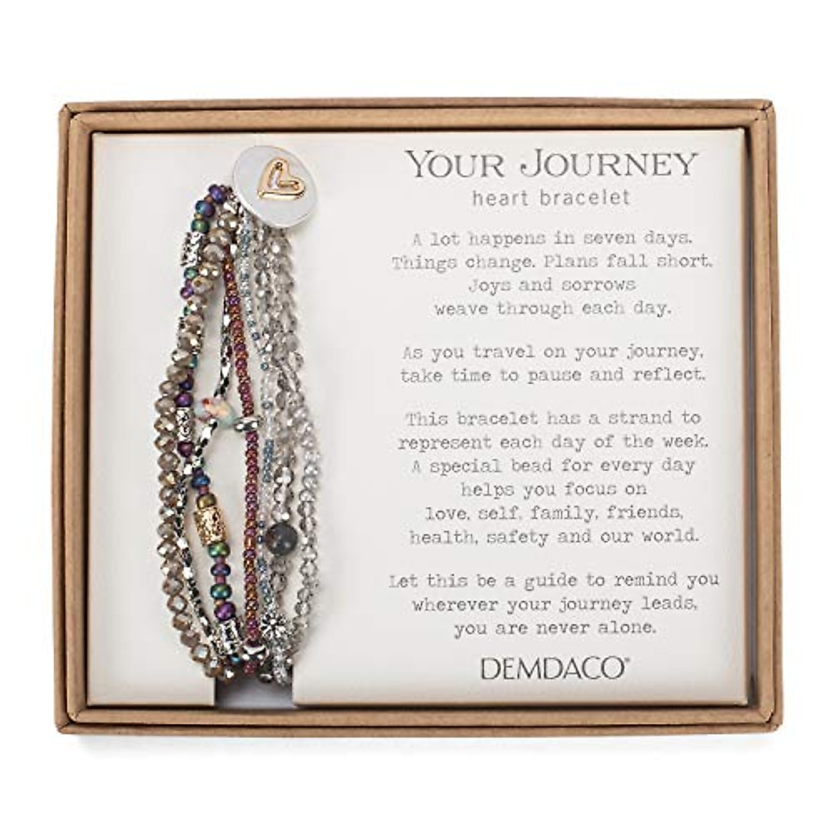 DEMDACO Beaded Love Metallic Grey One Size Fits Most Glass and Metal Charm Bracelet