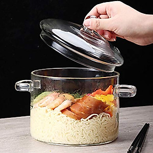 DOITOOL Glass Pots for Cooking On Stove Clear Heating Salad Fruit Serving Bowl Microwave Safe Home Kitchen Porridge Soup Noodles Food Storage （1350ml）