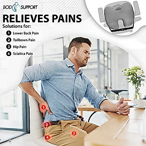 BOD SUPPORT Seat Cushion with Straps - Seat Cushions for Office Chairs, Car Seat Cushion for Tailbone Pain Relief Cushion Design to Relieve Sciatica Coccyx Design from Prolonged Sitting (Grey)