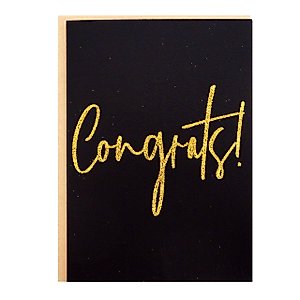 Congratulations Card - 2 Pack "Congrats!" Black Textured Greeting Card in Gold Glitter Letters with Kraft Envelope - 5" x 7" Blank Inside - For Graduation, Promotion, Engagement, Announcement