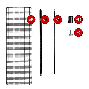 Alera NSF Certified 6-Shelf Wire Shelving Kit, 48w x 18d x 72h, Black Anthracite