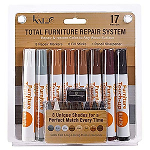 Katzco Furniture Repair Kit Wood Markers - 17 Pcs Set with Sharpener - Furniture Touch Up Markers for Floors, Bedposts, and Molding - Furniture Scratch Repair Markers - Wood Paint for Furniture