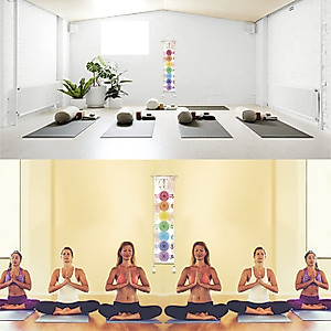 DigiTizerArt Hanging Poster Canvas Wall Art Banner for Meditation 7 Chakras Yoga Painting | Wall Hanging Tapestry Decoration Black and White | 33 x 135 cm (White)