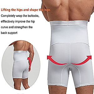 Topeller Men Tummy Control Shorts High Waist Slimming Body Shaper Compression Shapewear Belly Girdle Underwear Boxer Briefs (White, 3X-Large (waist:44-47"))