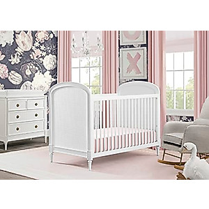 Delta Children Madeline Crib 8-Piece Baby Nursery Furniture Set–Includes: Convertible Crib, Glider, Dresser, Changing Top, Crib Mattress, Sheets, Toddler Guardrail & Changing Pad, Bianca White