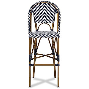 Baxton Studio Ilene Classic French Indoor and Outdoor White and Blue Bamboo Style Stackable Bistro Bar Stool