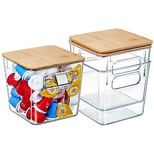 Qilinba 3 PACK Coffee Pod Organizer K Cup Holder Storage Container with Bamboo Lids, Large Capacity Container for Keurig Creamer Suger, Cafe Bar Organizer