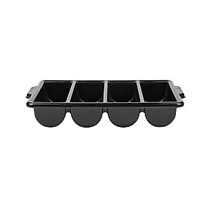RW Clean 21.9 x 14.2 x 3.5 Inch Silverware Organizer, 1 Crack-Resistant Cutlery Tray - 4 Compartments, Built-In Handles, Black Plastic Utensils Drawer Holder, Wrap-Resistant, For Kitchen Organization