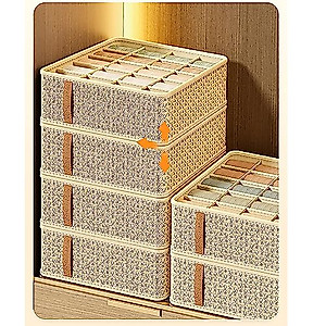 verrio Sock Underwear Organizer Drawer Dividers, Sock Underwear Drawer Organizer Bins, Closet Cabinet Organizer Underwear Storage Boxes for Storing Socks, Undies and Baby Clothes (Beige-M)