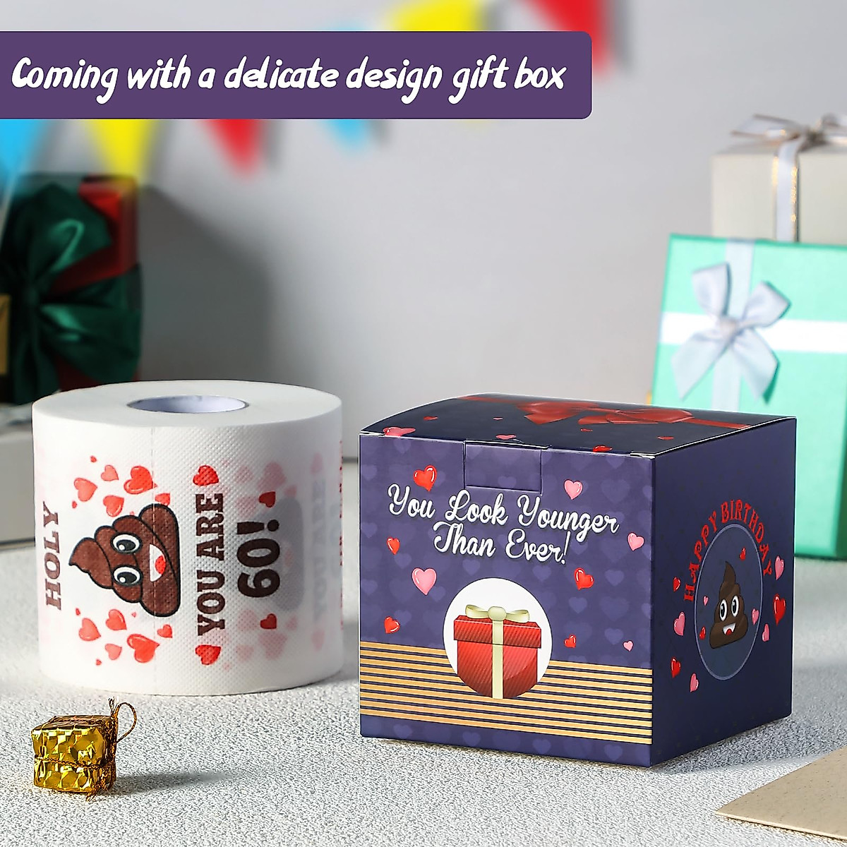 60th Birthday Gifts for Women, Men, Her, Him - Happy Prank Toilet Paper - 60th Birthday Decorations, Party Supplies Favors - 60 Years Old Funny Gag Gift Ideas, Novelty Bday Present for Friends, Family