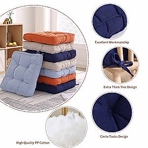 Tiita Chair Pads Cushions 18x18 Inch, Square Floor Pillows Pad for Patio Outdoor Furniture, Kitchen Dining Chairs with Ties Set of 2, Navy Blue