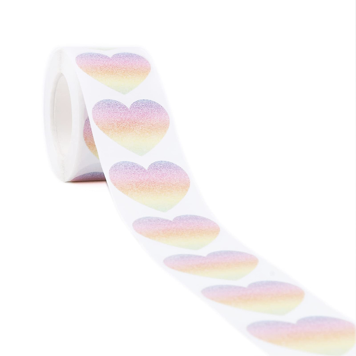 Mercei 1.5" Rainbow Heart Stickers, Heart Shaped Adhesive Sticker Labels, 500 Pcs Love Stickers for Personal and Business Uses