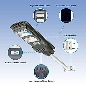 MATEPLUS 200W Solar Street Light 6000 Lumens Outdoor, 96LEDs IP65 Commercial Parking Lot Light with Remote & Motion Sensor for Yard, Basketball Court