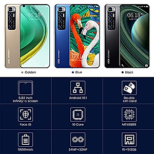 WWJ 4G Smartphone SIM Free Android Phones Unlocked, Android 10.0 Octa-core 16GB ROM, Mobile Phone, 6.8" HD Full Screen, 5600mAh Big Battery,Golden