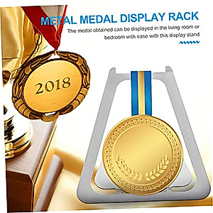 DECHOUS Table Top Easel Glass Display Case Medal Display Stand Ribbon Holder Sports Medal Storage Stand Iron 3D Metal Silver Showcase Desktop Stand Photo Stand