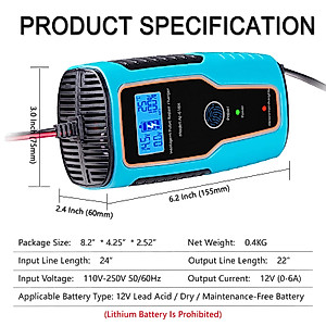 VERSAINSECT rger Fully-Automatic Smart 6-Amp 12V and 24V, Battery Maintainer Trickle Charger, and Battery Desulfator with Temperature Compensation