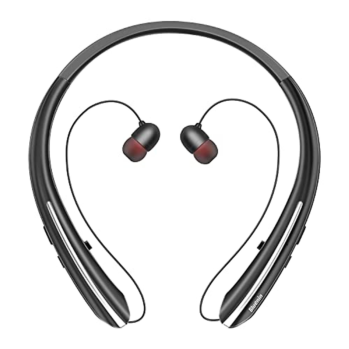 Neckband Bluetooth Headphones, Wireless Bluetooth Headphones with Retractable Earbuds, CVC8.0 Noise Cancelling 3D Sound Surround Personal Sport Headset Call Vibrate Alert Earphones with Mic (Black)