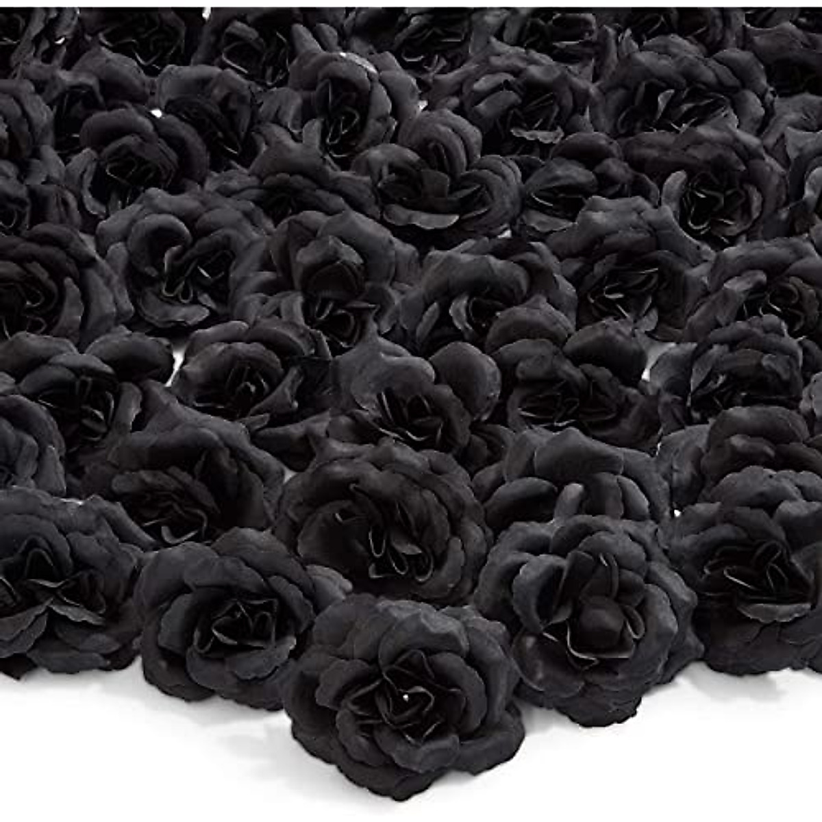 50 Pack Artificial Black Roses, 3 Inch Stemless Silk Flowers for Wall Decorations, Wedding Receptions, Faux Bouquets, Spring Decor, DIY Arts and Crafts Projects