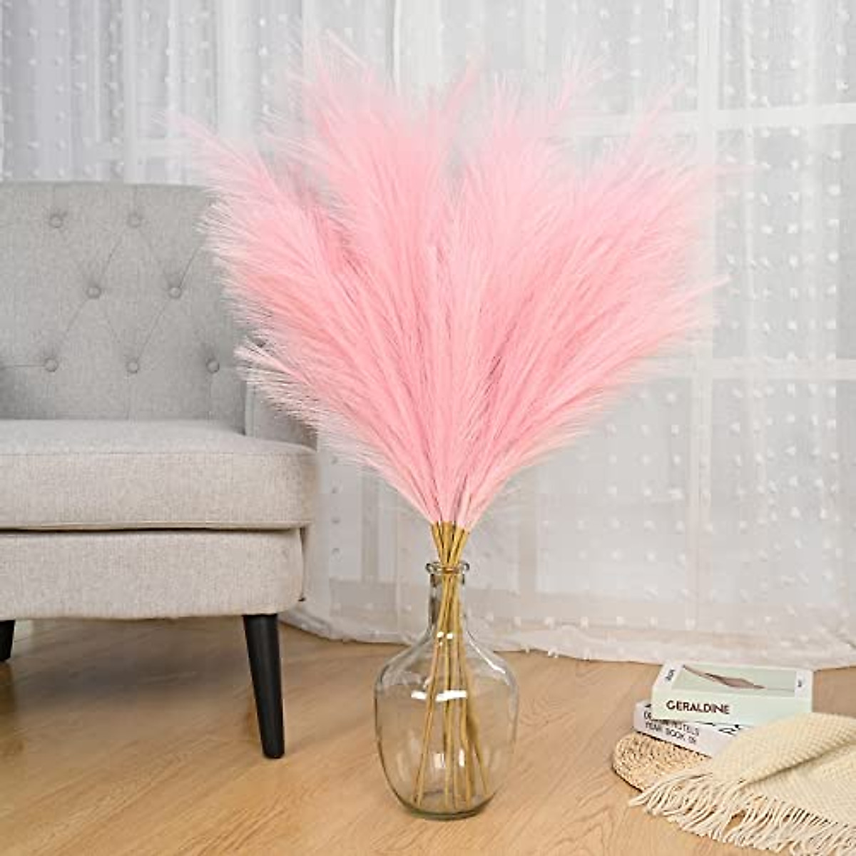 Alishomtll 8 Pcs Faux Pink Pampas Grass Decor Bulk,38'' Artificial Large Tall Fluffy Pompas Grass Floral for Floor Vase Fake Plants Boho Bouquet for Home Wall Fall Decor