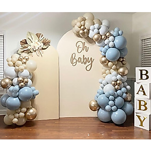 Dusty Blue and Gold Balloons, 60 PCS 12 Inch Sand White Slate Blue Fog Pastel Baby Blue Metallic Gold Balloons for Baby Boy Shower Bridal Shower Birthday Wedding Party Decorations