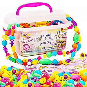 Just My Style Make & Believe Unicorn Pop Beads, 500+ Snap-Together, DIY, Bead Kit for Girls, Jewelry Set, Great Travel & On The Go Activity for Kids Ages 4, 5, 6, 7, 8
