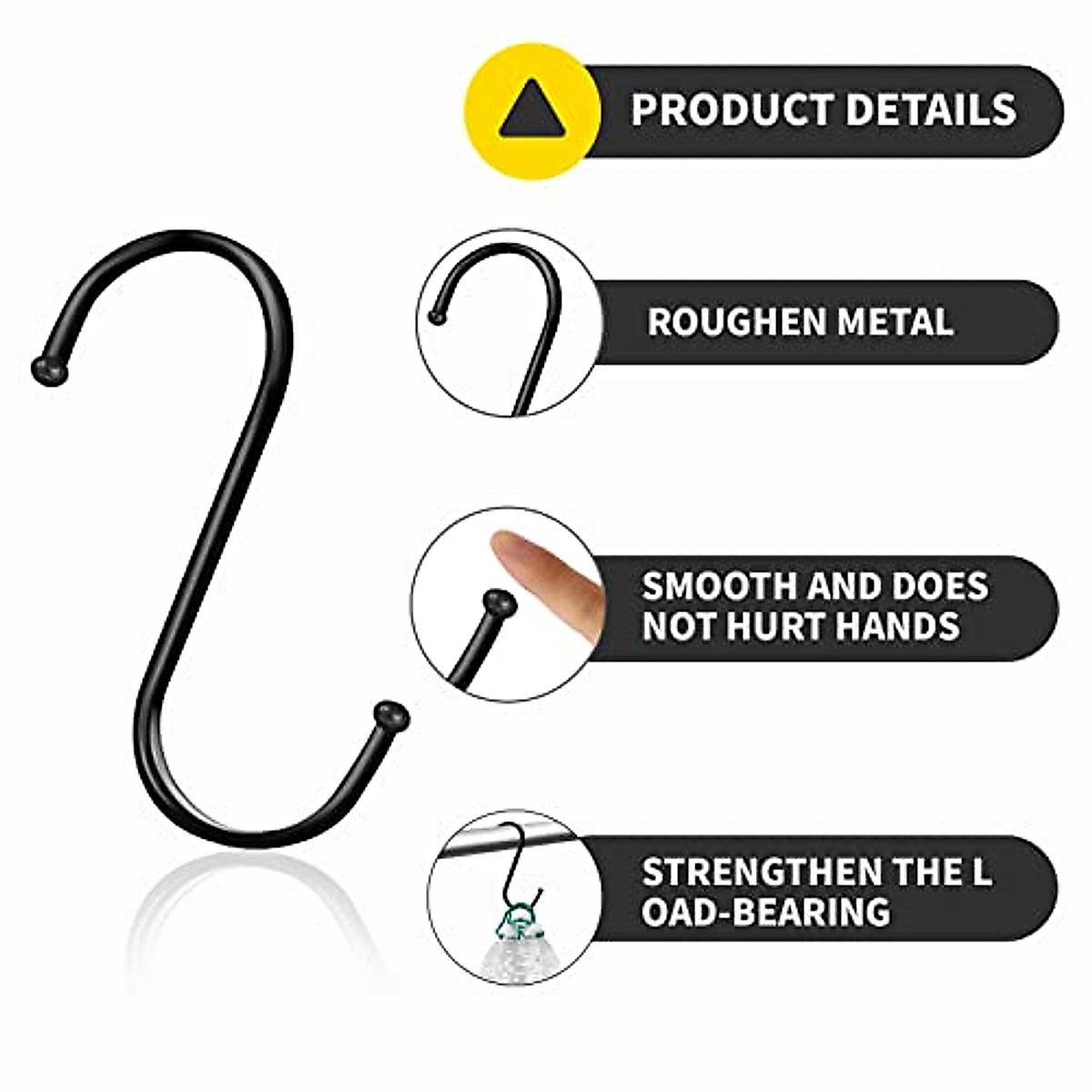 Lcsmaokin 30 Pack 4 Inch S Hooks for Hanging, Stainless Metal Steel Black S Shaped Hangers for Kitchen Utensils, Jeans, Plants, Pots, Pans, Cups, Towels - Black