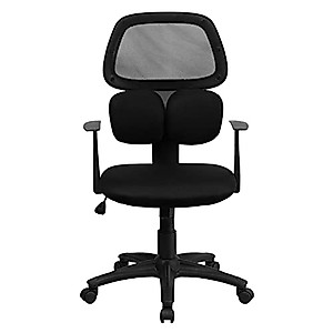 Flash Furniture Ariel Mid-Back Black Mesh Swivel Task Office Chair with Flexible Dual Lumbar Support and Arms