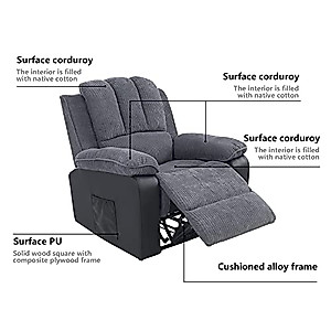 Corduroy + Black pu Ergonomic Electric Flat Sofa with 8-Point Massage and Heating Function, Thickened armrests and backrest Single Sofa Chair for The Elderly, Bedroom, Living Room (Gray)