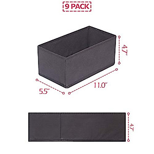 DIOMMELL 9 Pack Foldable Cloth Storage Box Closet Dresser Drawer Organizer Fabric Baskets Bins Containers Divider for Clothes Underwear Bras Socks Lingerie Clothing, Dark Grey 090