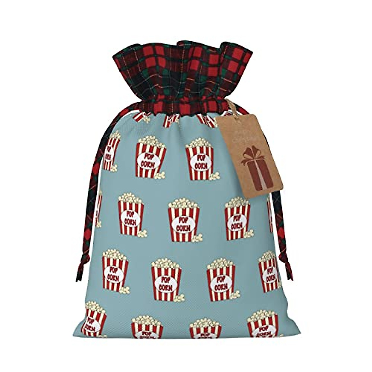 Christmas Drawstring Gift Bags Cute-Popcorn-Funny Buffalo Plaid Drawstring Bag Party Favors Bags