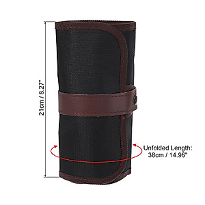 PATIKIL Handmade 24 Slots Roll Up Pencil Case, Oxford Cloth Pencil Wrap Pouch Pen Holder Organizer for Artist Drawing Coloring Sketching, Brown/Black