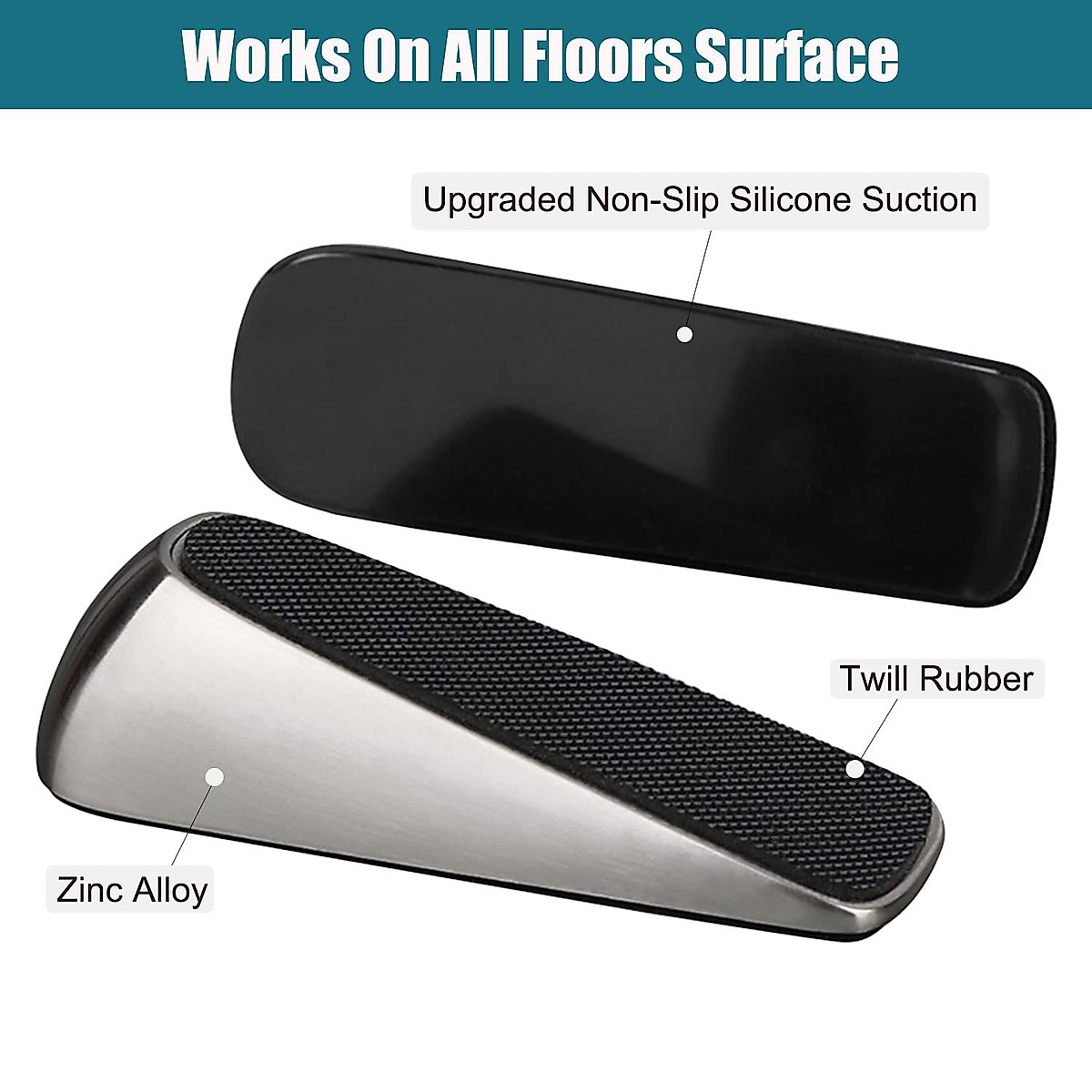 CSKB Door Stoppers, Heavy Duty Door Stoppers for Bottom of The Door ,Zinc Alloy and Silicone Door Stop Wedge, Floors Door Stops with Door Holder (2 Pack)