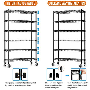 Hodonas Wire Shelving Unit with Wheels, 6-tier Metal Shelving with Adjustable Storage Shelves Freestanding Sturdy Metal Wire Storage Shelf Organizer Rack for Pantry Garage Kitchen, 36"W x 14"D x 75"H
