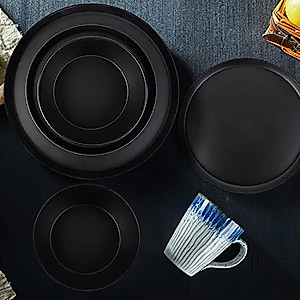 afcevnlb 12-Piece Plastic Dinnerware Set Plates and Bowls Sets Service for 4 Matte Black Melamine Plates Unbreakable Plastic Outdoor Camping Dishes Decor Dishwasher Safe