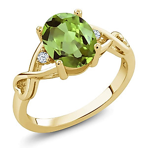 Gem Stone King 18K Yellow Gold Plated Silver Green Peridot Ring For Women | 1.89 Cttw | Gemstone Birthstone | Oval 9X7MM | Available In Size 5, 6, 7, 8, 9