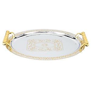 UPKOCH Metal Serving Tray Stainless Steel Fruits Tray Snacks Tray Dessert Serving Tray Coffee Table Tray Cosmetics Jewelry Decorative Serving Tray for Home Kitchen Golden Extra Large Serving Tray