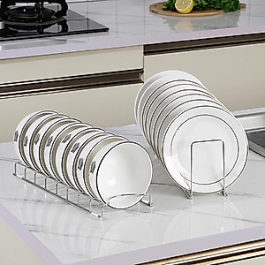 2PCS Dish Rack, Stainless Steel Small Bowl Drainer, Pot Lid Holder, Plate Organizer for Cabinet for Plates Cutting Boards, Bakeware, Cooling Racks, Pots & Pans, Chrome
