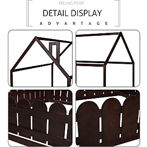 Harper & Bright Designs Twin House Bed Frame for Kids, Montessori Floor Bed Twin with Fence-Shaped Rails, Wood Toddler Twin Floor Bed Frames for Girls, Boys(Twin, Espresso)