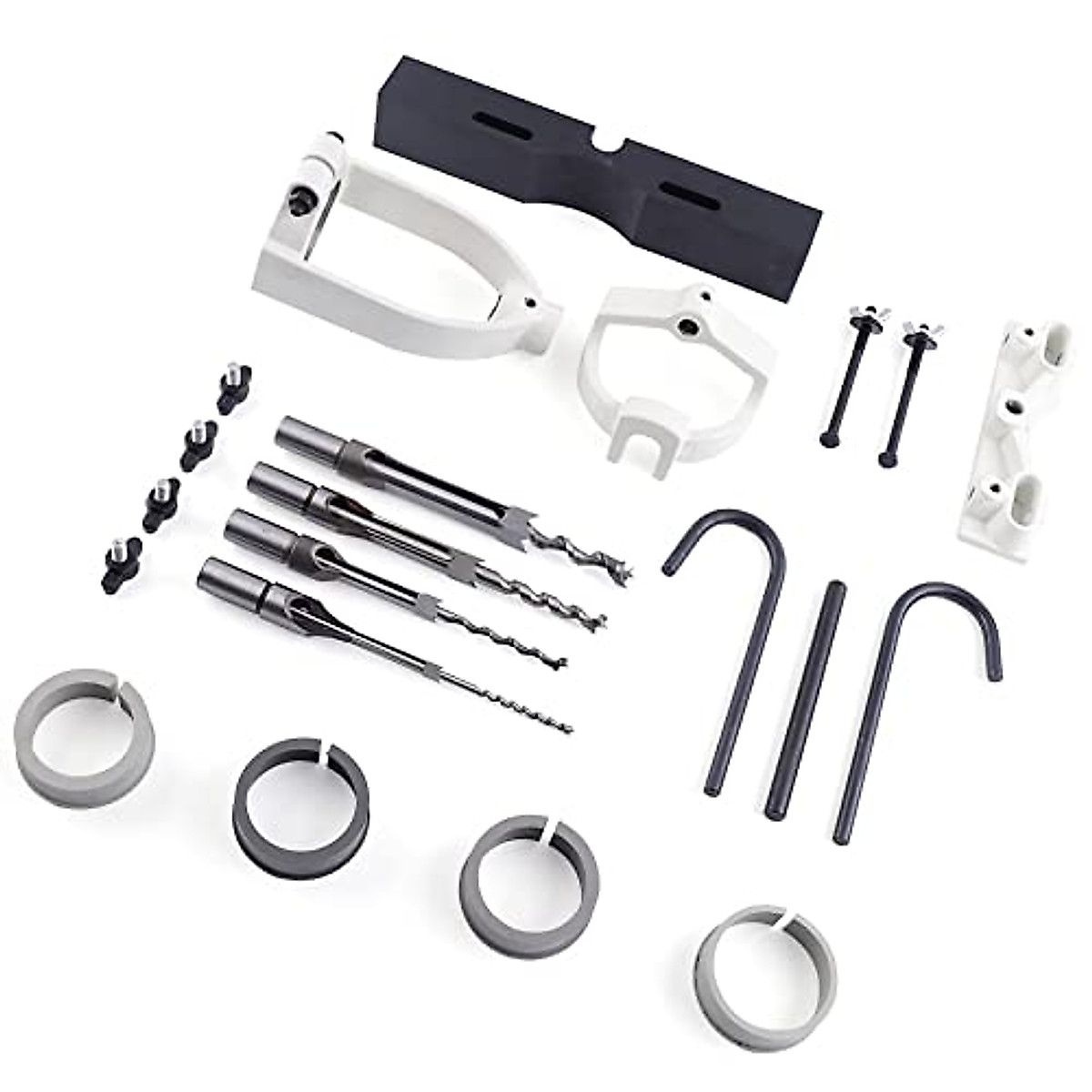 CHUNILLE Square Hole Chisel and Bit Machine Set, Mortising Kit Woodworking Bench Drill Joint Mortise Square Hole Drilling Set of Bench Drill with 4 Bits