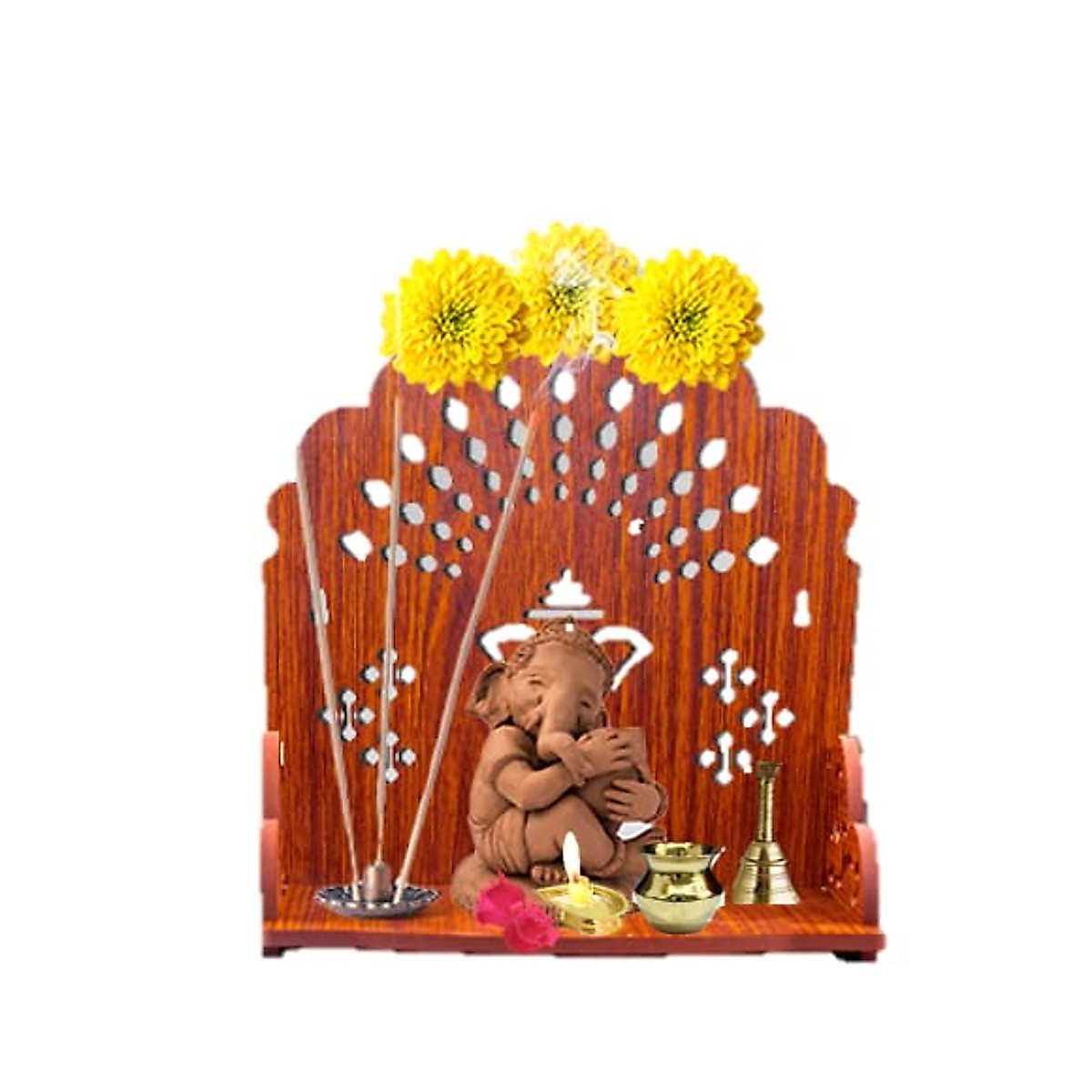 Wooden Temple Wall Mounted Hanging Table top Pooja Mandir God Stand Shelf for Home Office and Gifting (Ganesh)